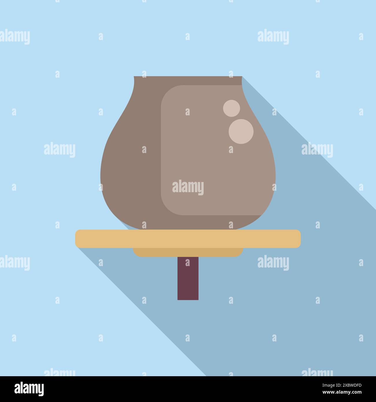 Clay pot standing on wooden turntable in pottery workshop, pottery ...