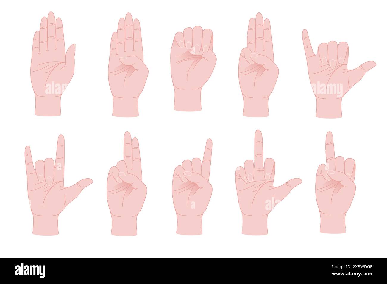 Set of human hand palm gestures vector illustration isolated on white ...