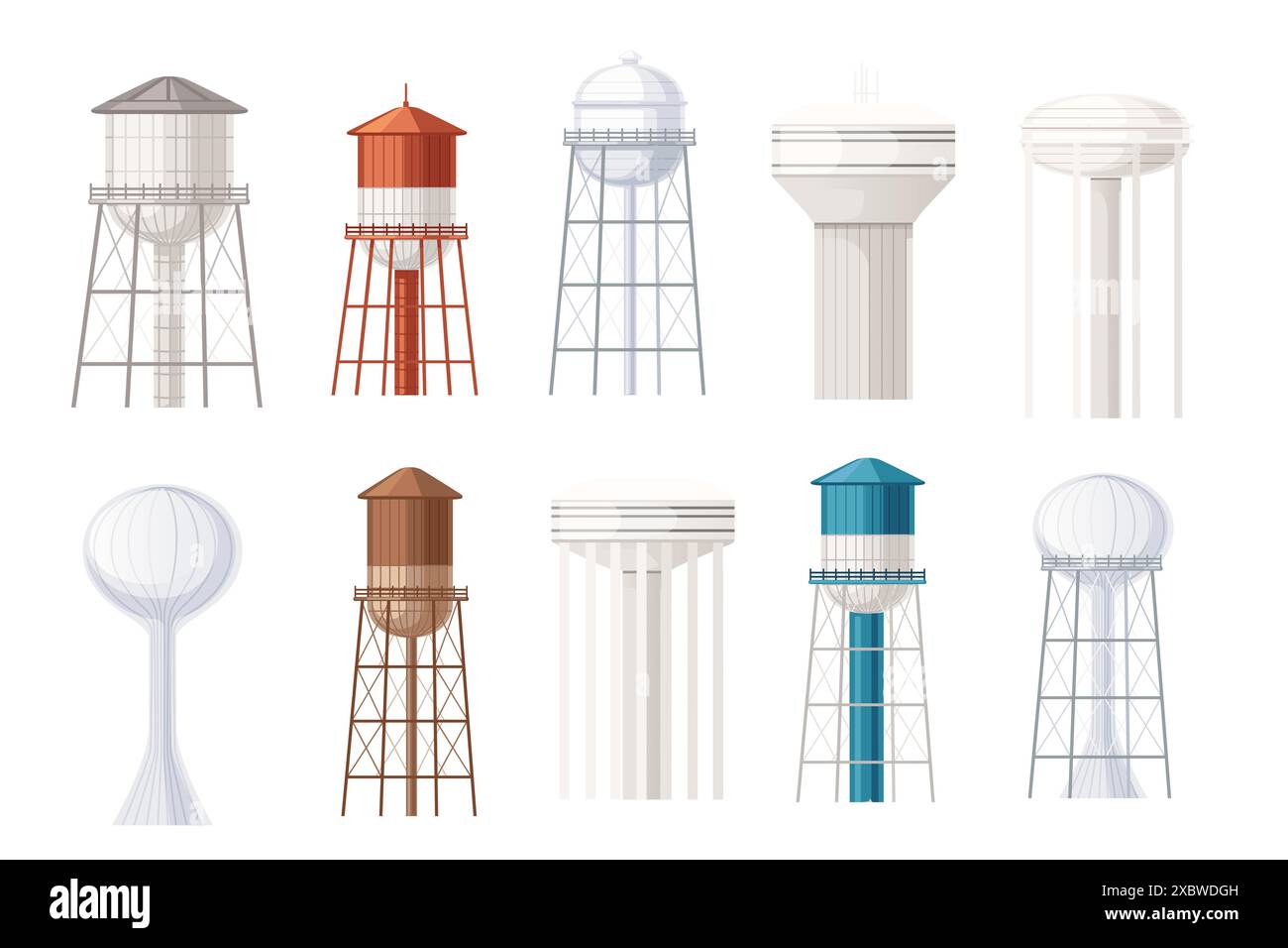 Set of Metal water tower with oval water tank countryside water ...