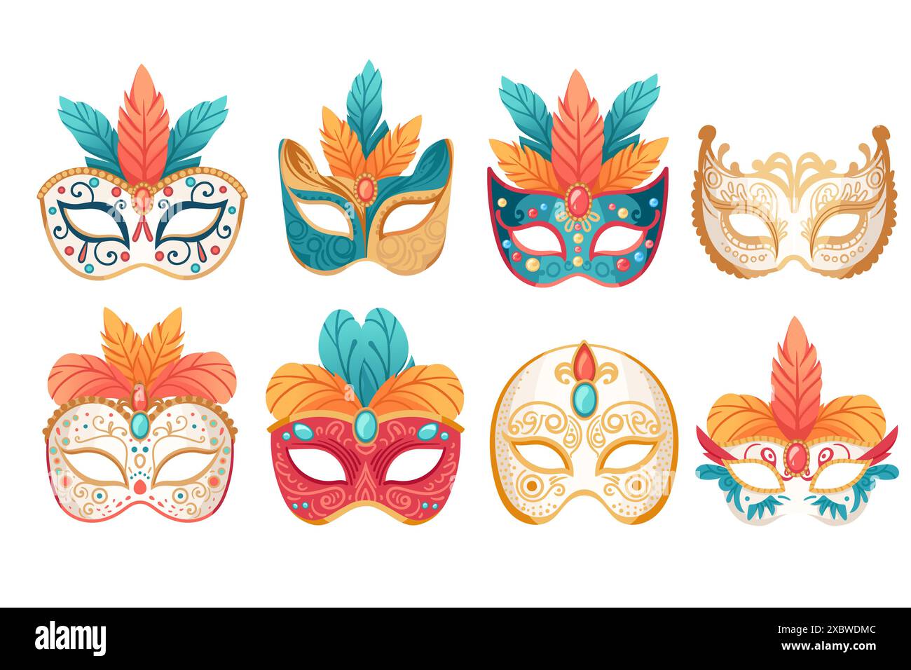Set of Colored carnival mask with decorative feathers vector ...