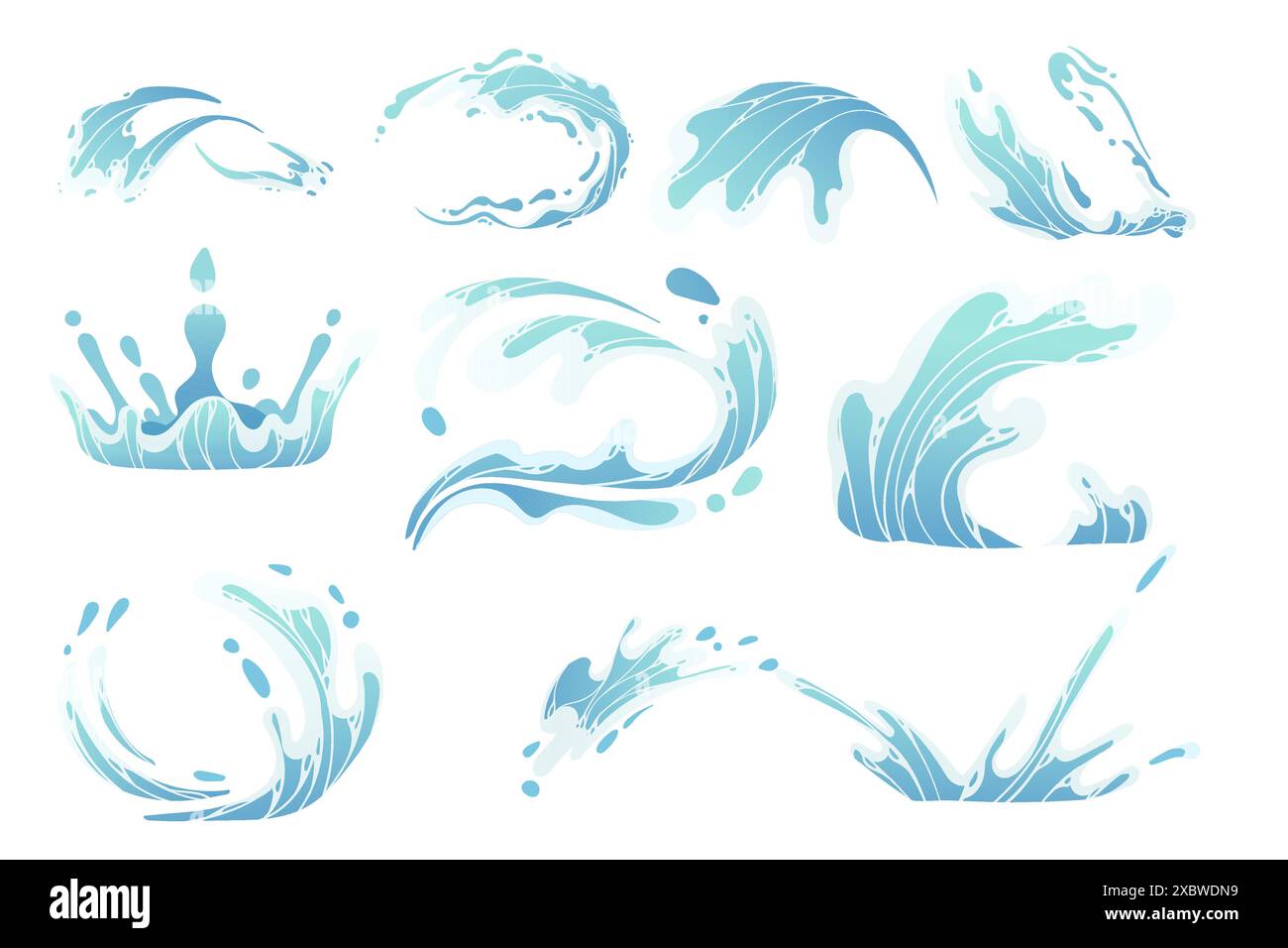 Set of blue water splash magical effect for games water flow vector ...