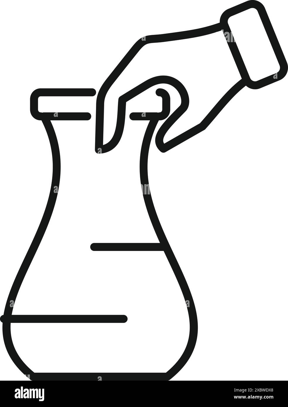 Line icon of a hand holding a beaker, representing a laboratory ...
