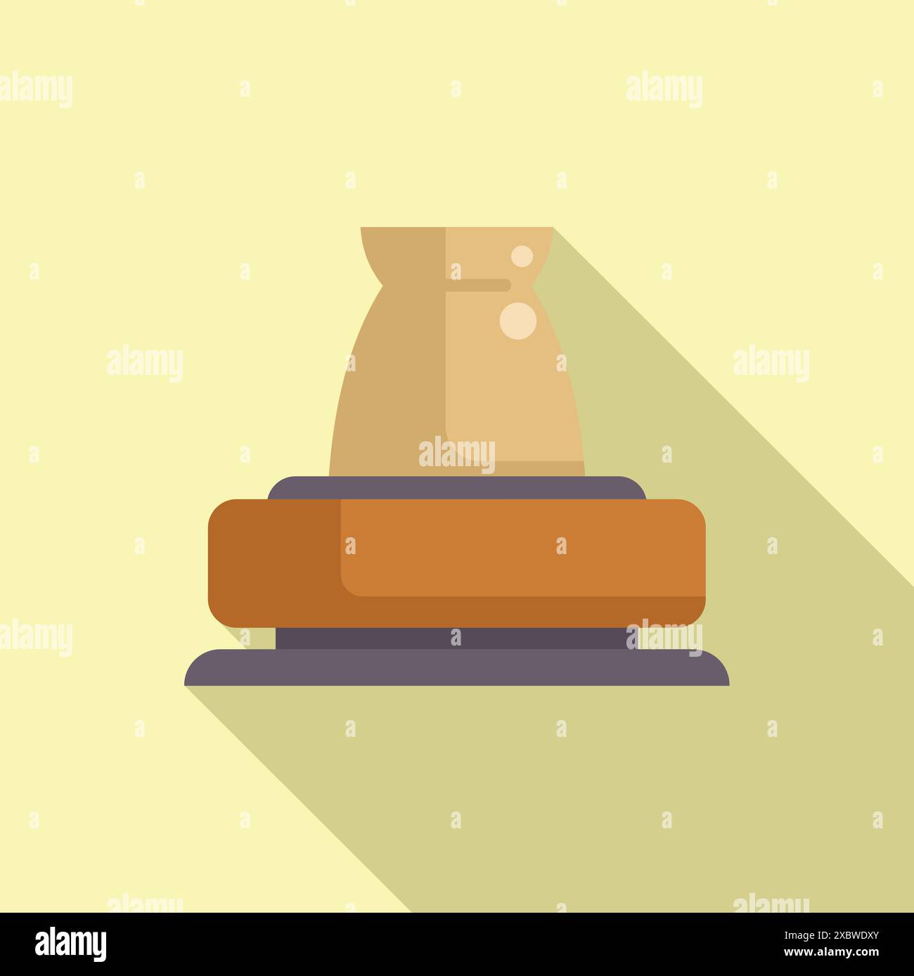 Clay pot standing on pottery wheel ready to be used by potter in ...