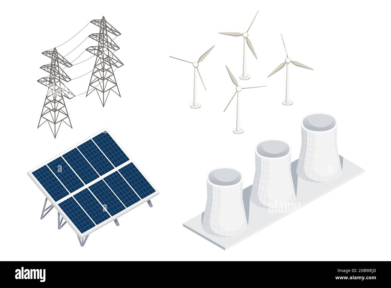 Set of electric generator industry icon simple cartoon style vector ...