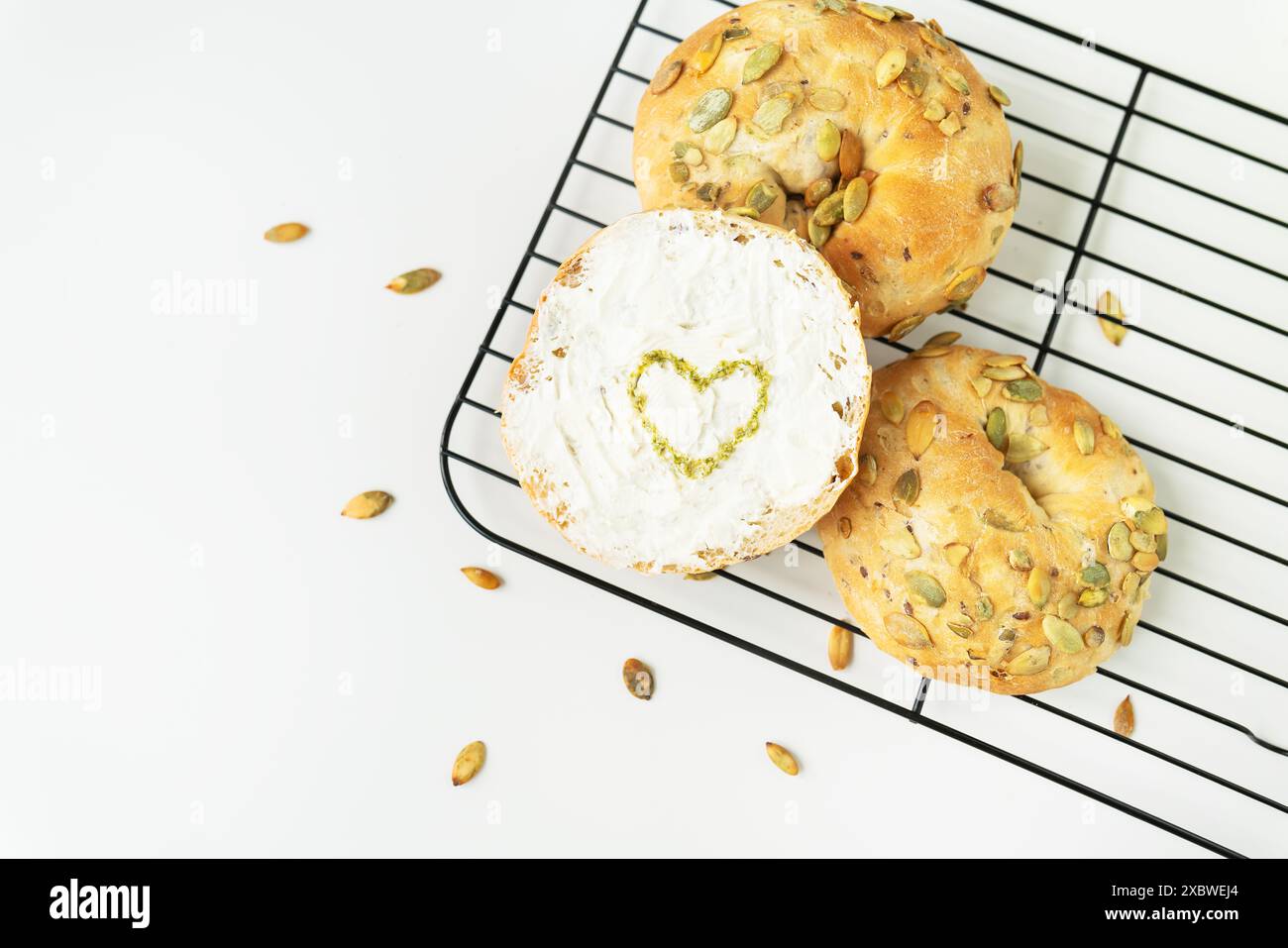 Sandwich, toast, Philadelphia cheese bagel, sunflower seeds and painted ...