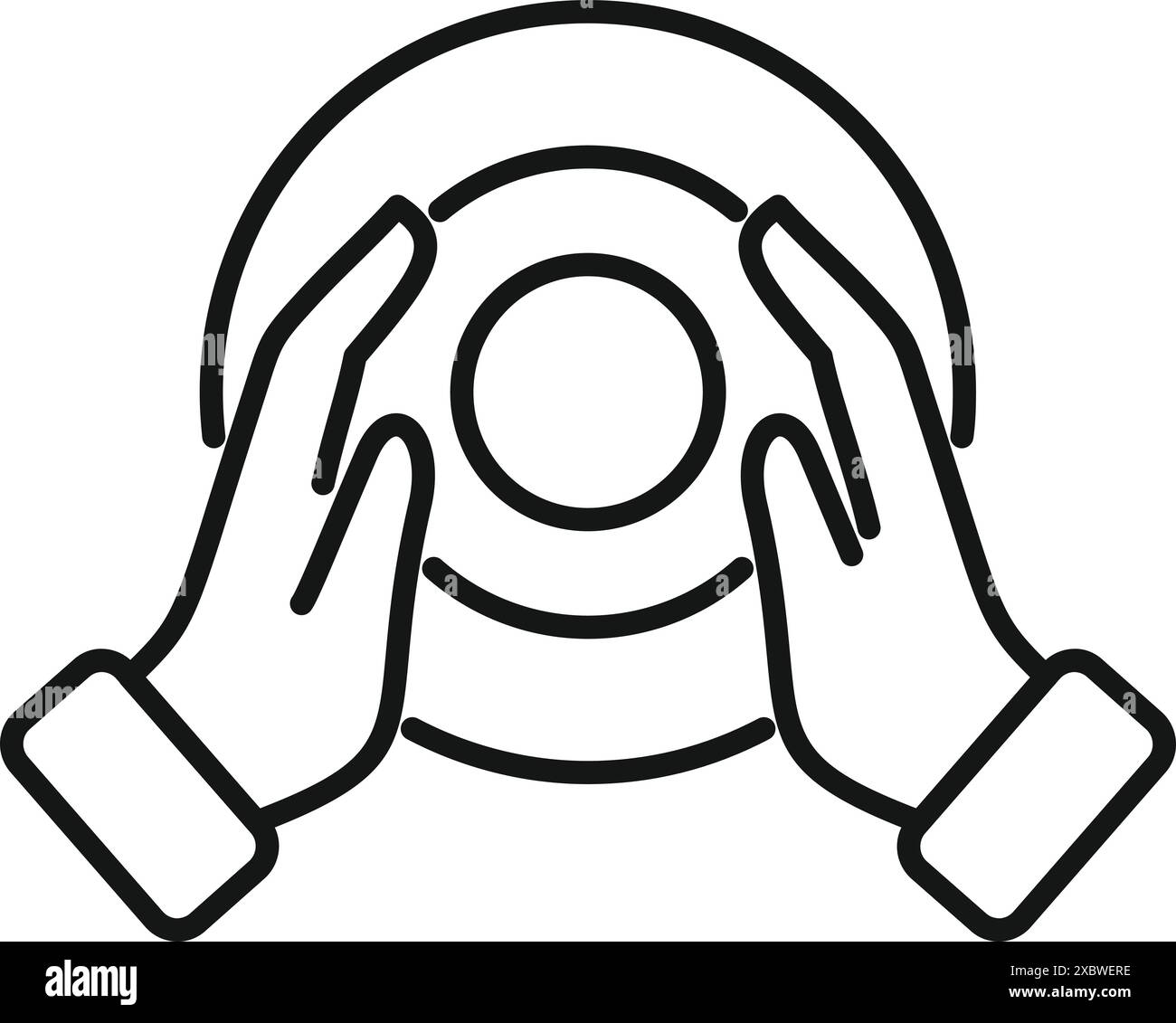 Outline icon of two hands holding an empty plate, symbolizing hunger ...