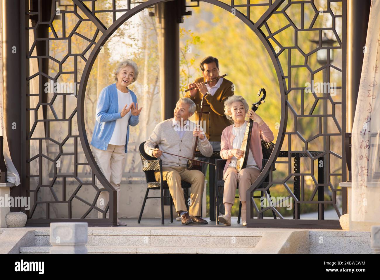 Group of Senior People Playing Musical Instruments and Singing Stock ...