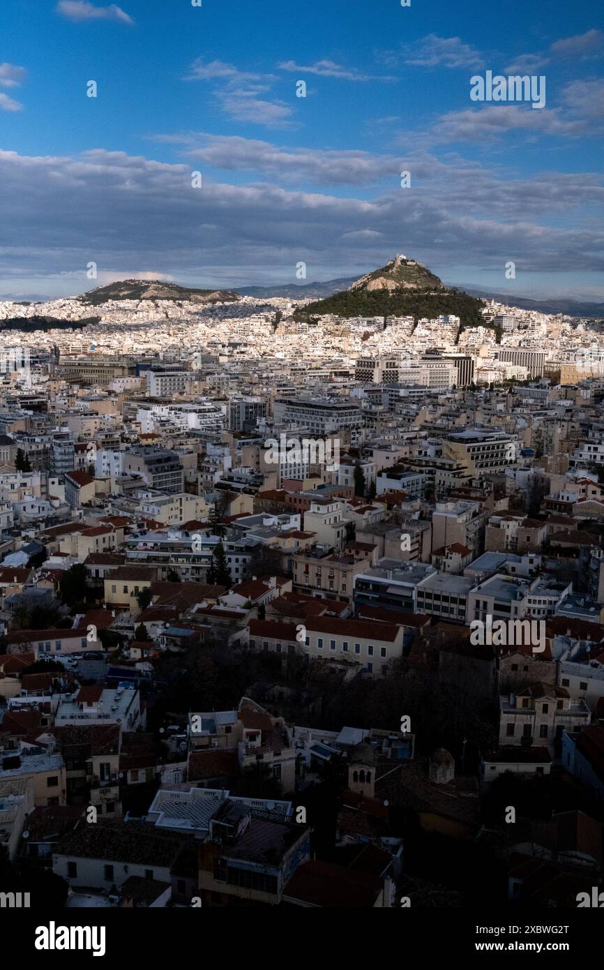 View of Lycabetta or Lykavittos hill from the Acropolis in Athens ...