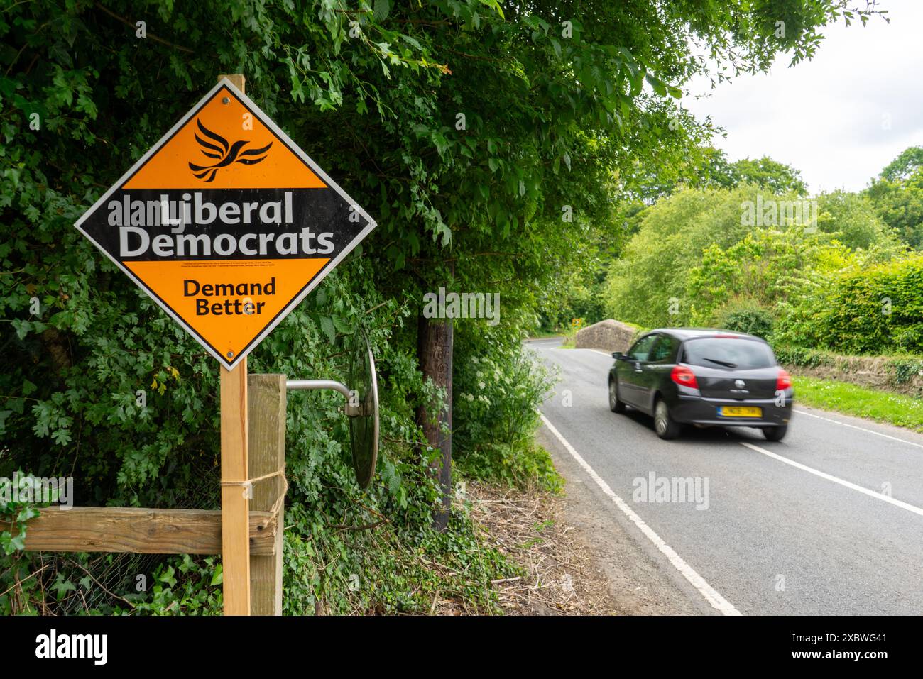Liberal Democrats campaign sign on road on the border of Wiltshire and ...