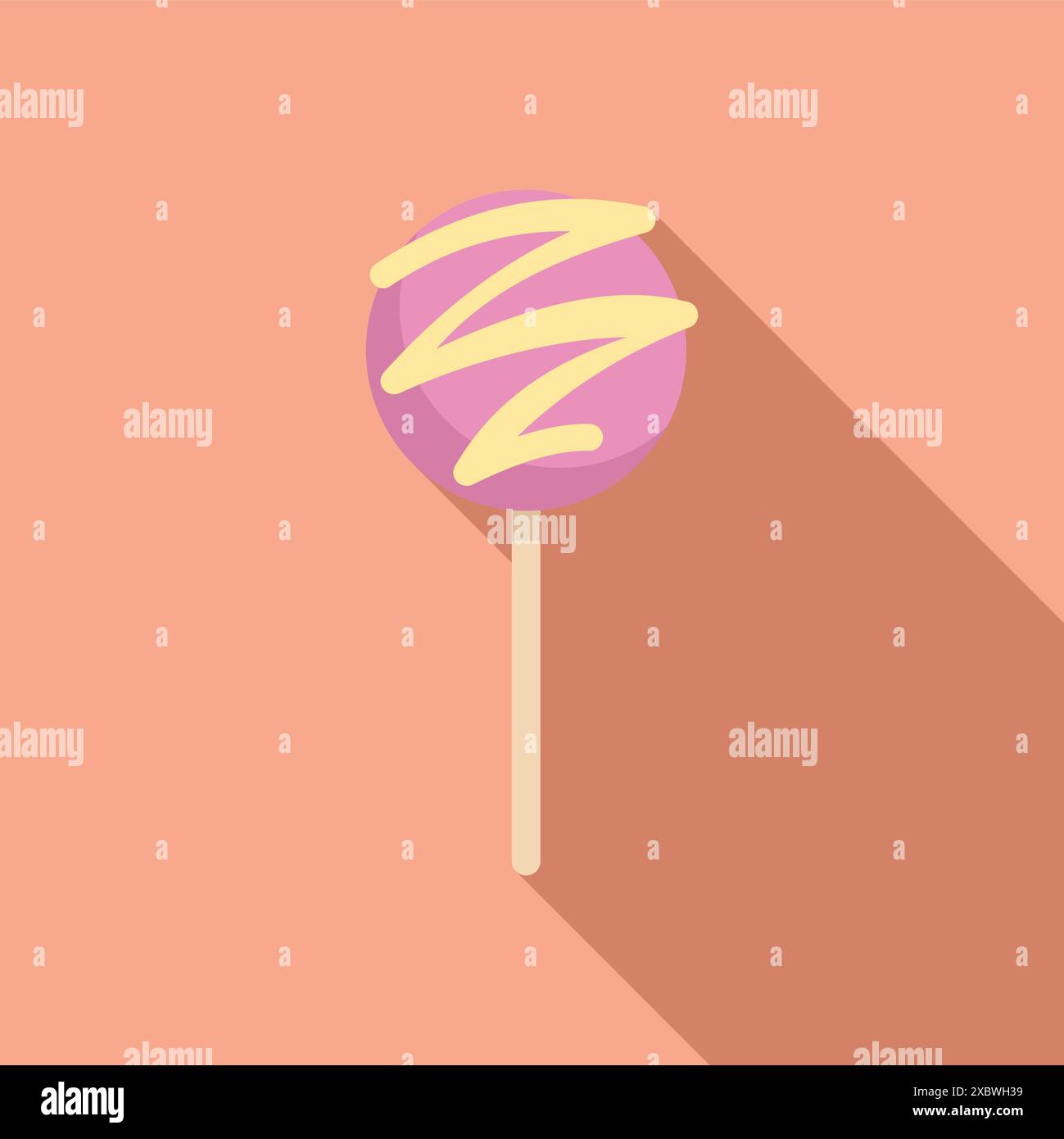 Pink cake pop with yellow drizzle is casting a long shadow on a pink ...
