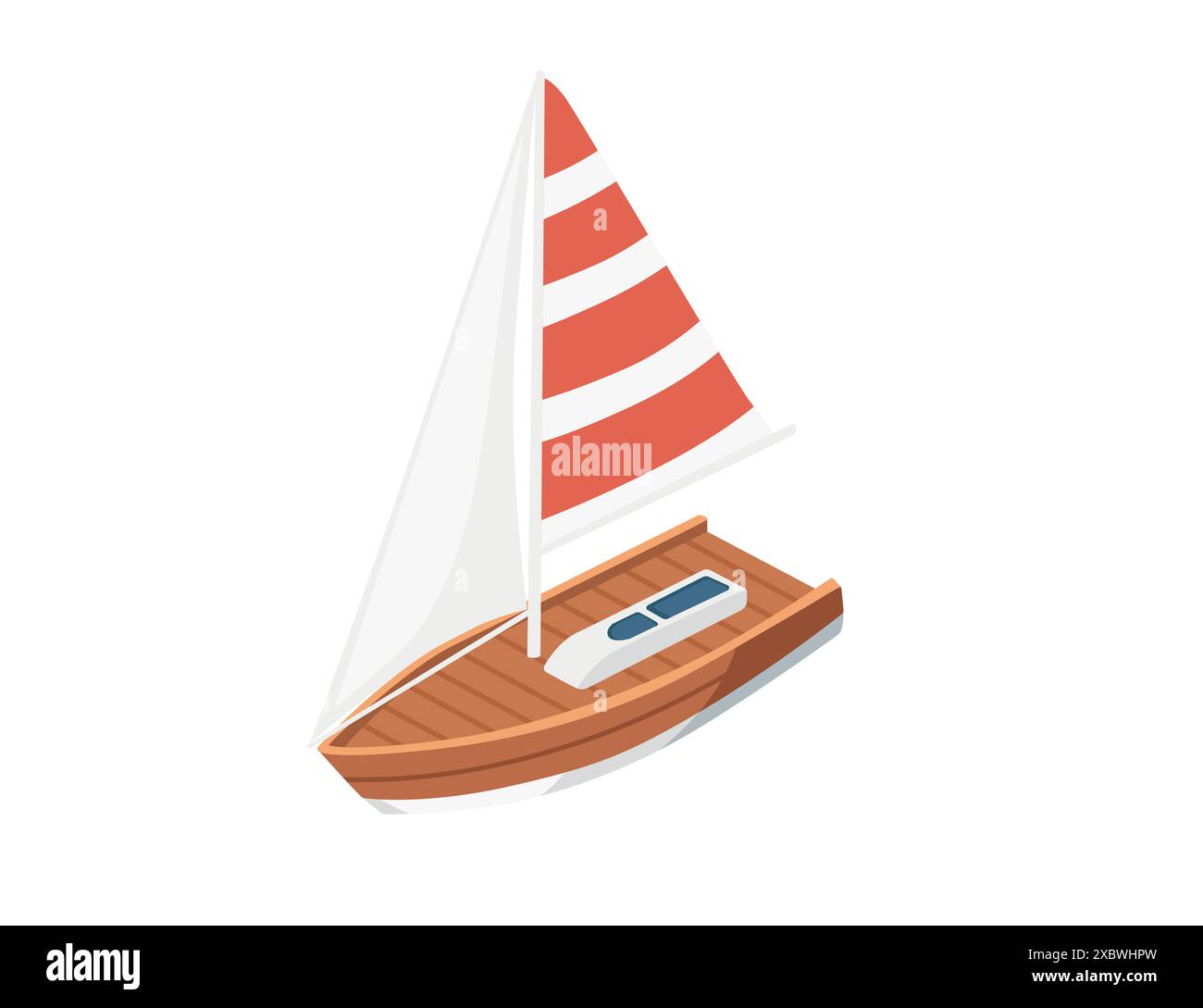 Isometric boat with red striped sail simple design vector illustration ...