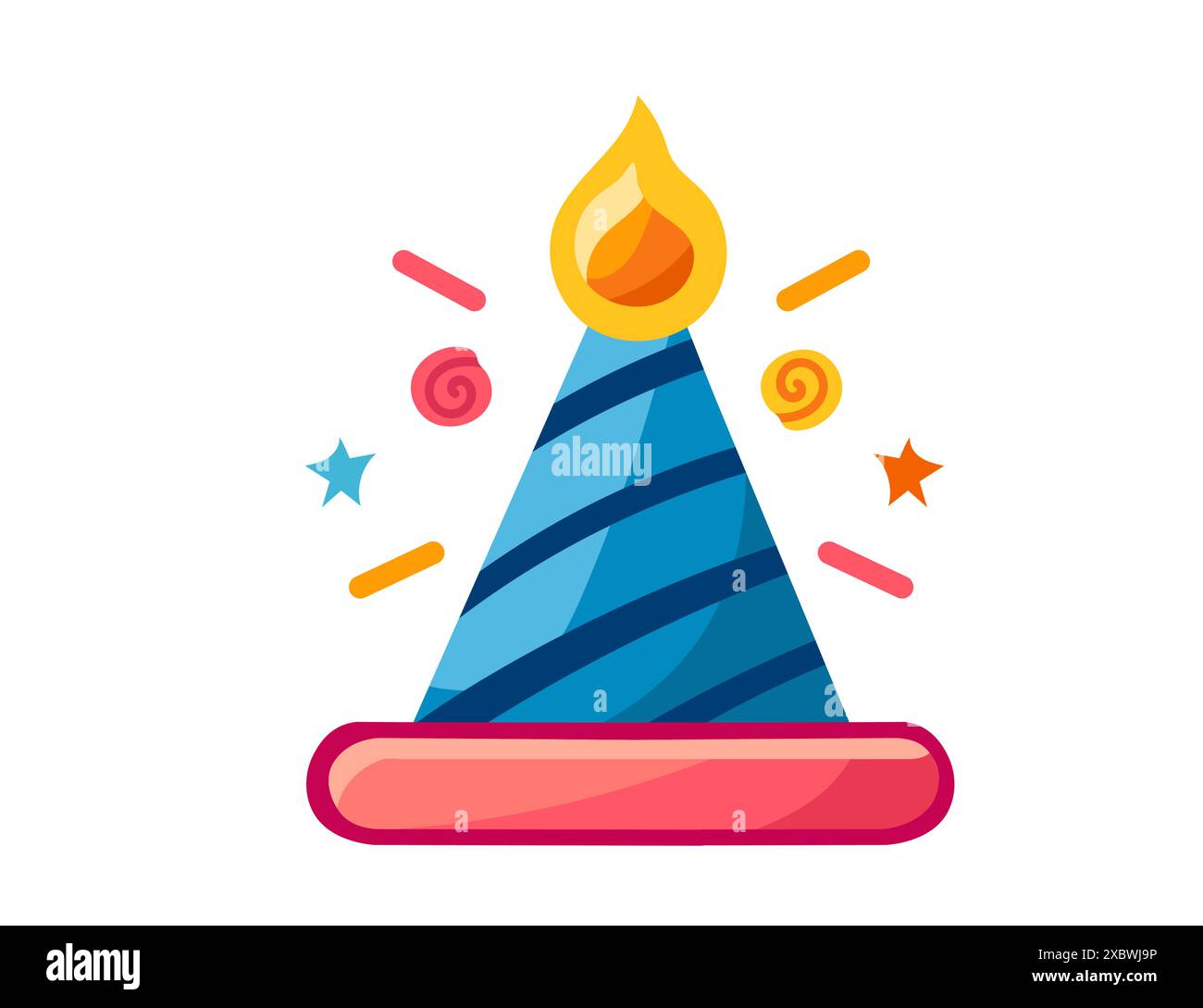 Birthday cake in cone shape with burning candle vector illustration ...