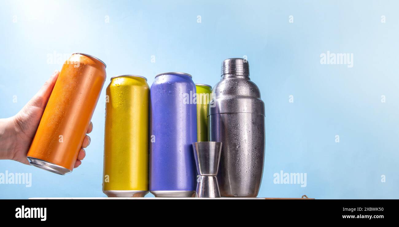 RTD Cocktail or mocktail, Ready to Drink canned beverage in colorful ...