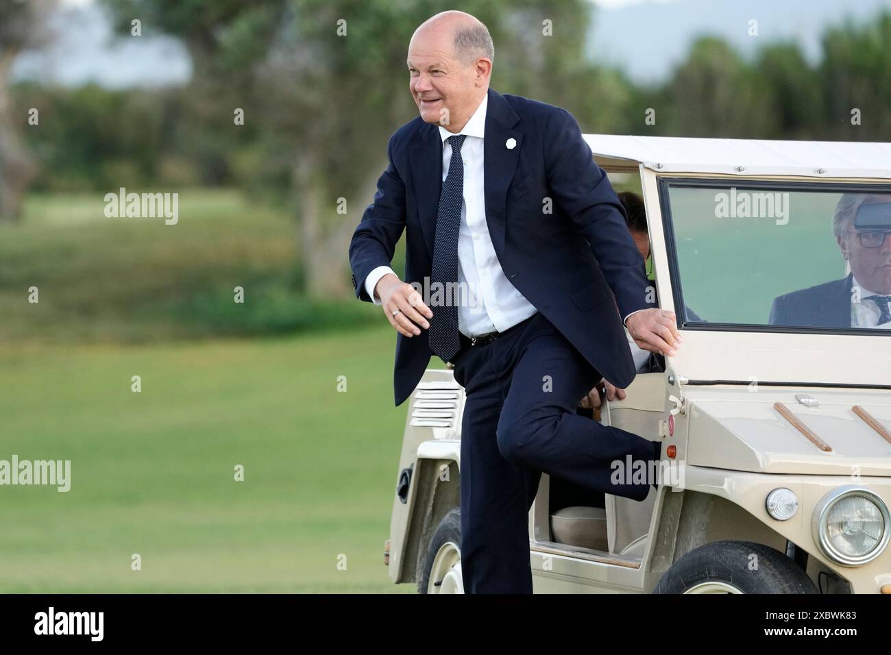 German Chancellor Olaf Scholz arrives to watch a skydiving ...