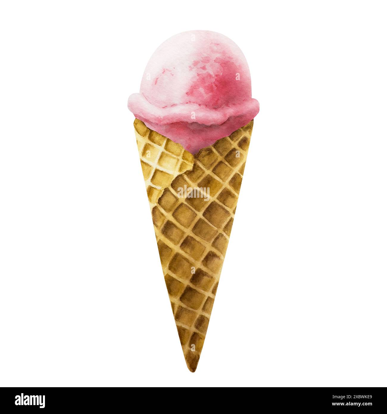 Scoop of strawberry, raspberry ice cream in crispy waffle cone. Hand ...