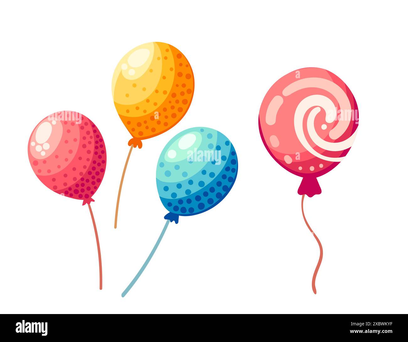 Colored party balloons with dotted and spiral pattern vector ...
