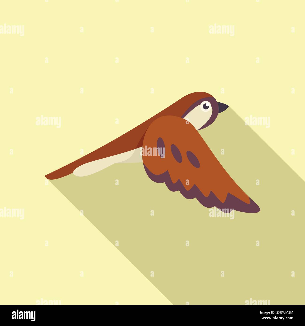 Minimalist illustration of a sparrow with spread wings, flying in the ...