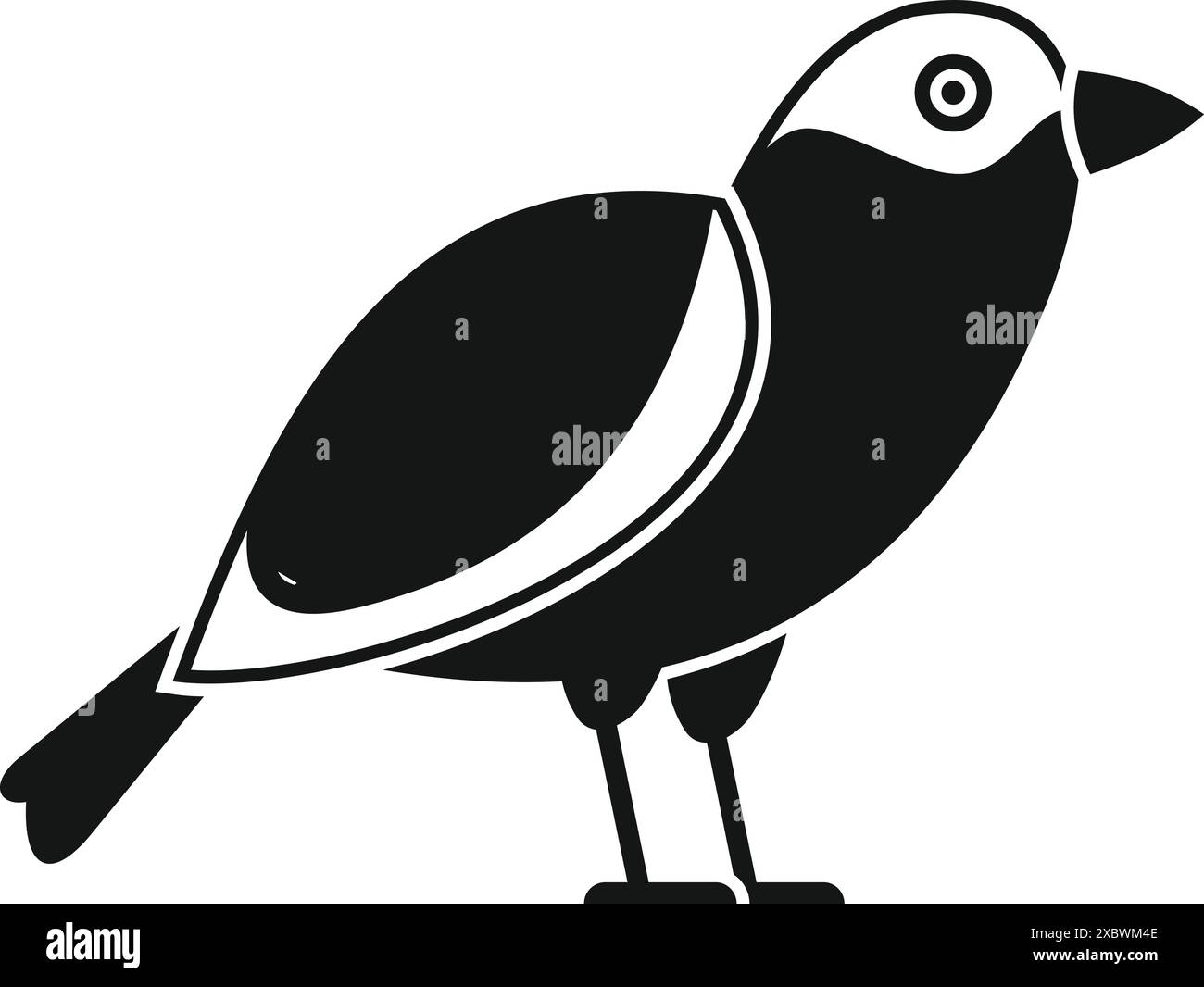 Simple icon of a small bird with big eye and short beak standing still ...