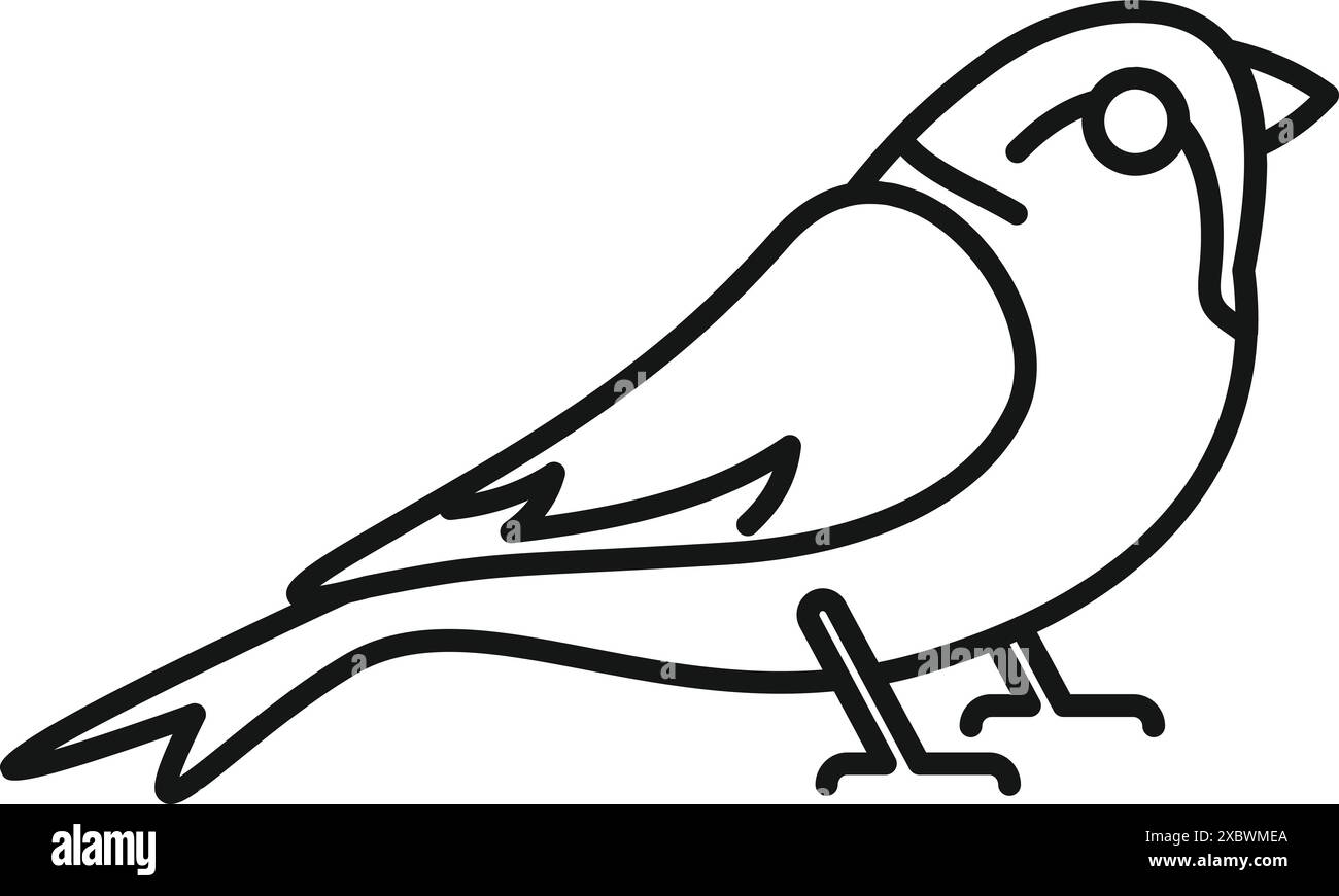 Minimalist line art illustration of a small bird standing in profile ...