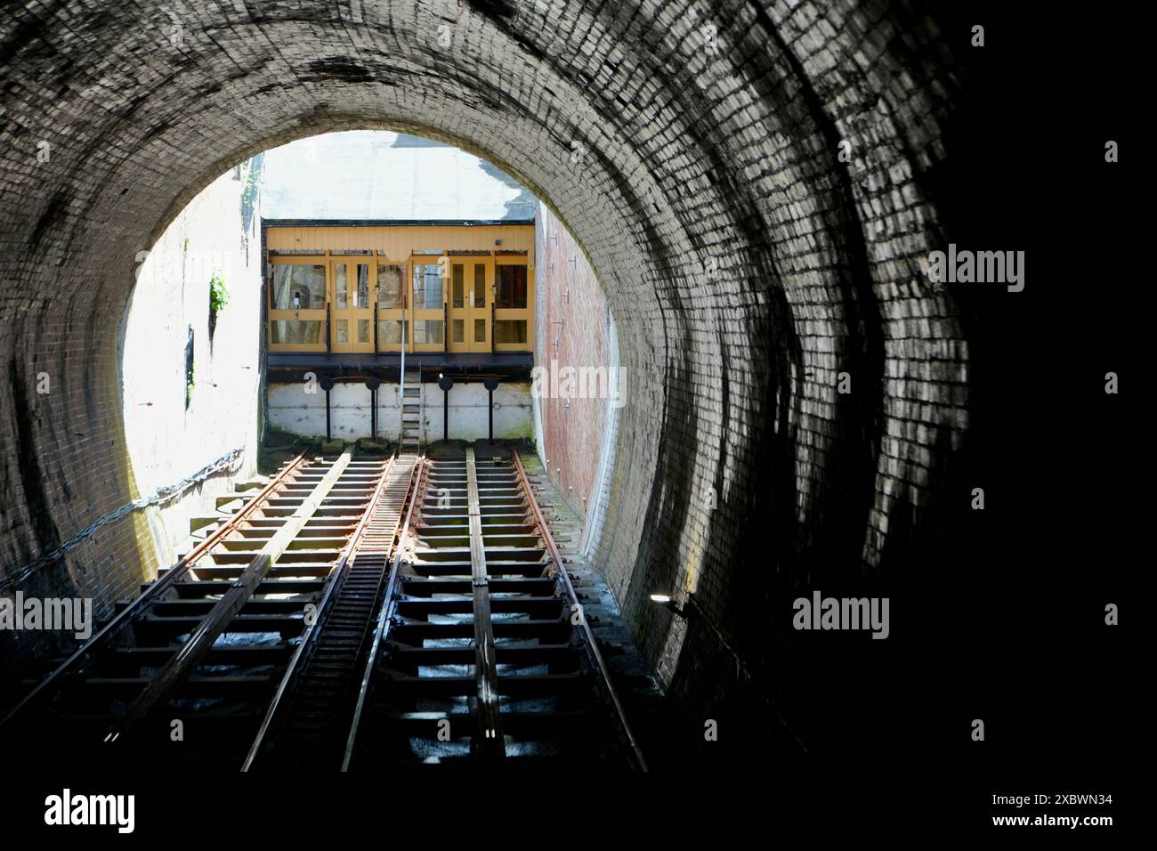 The brick railway tunnel at The West Hill Lift, a funicular railway ...