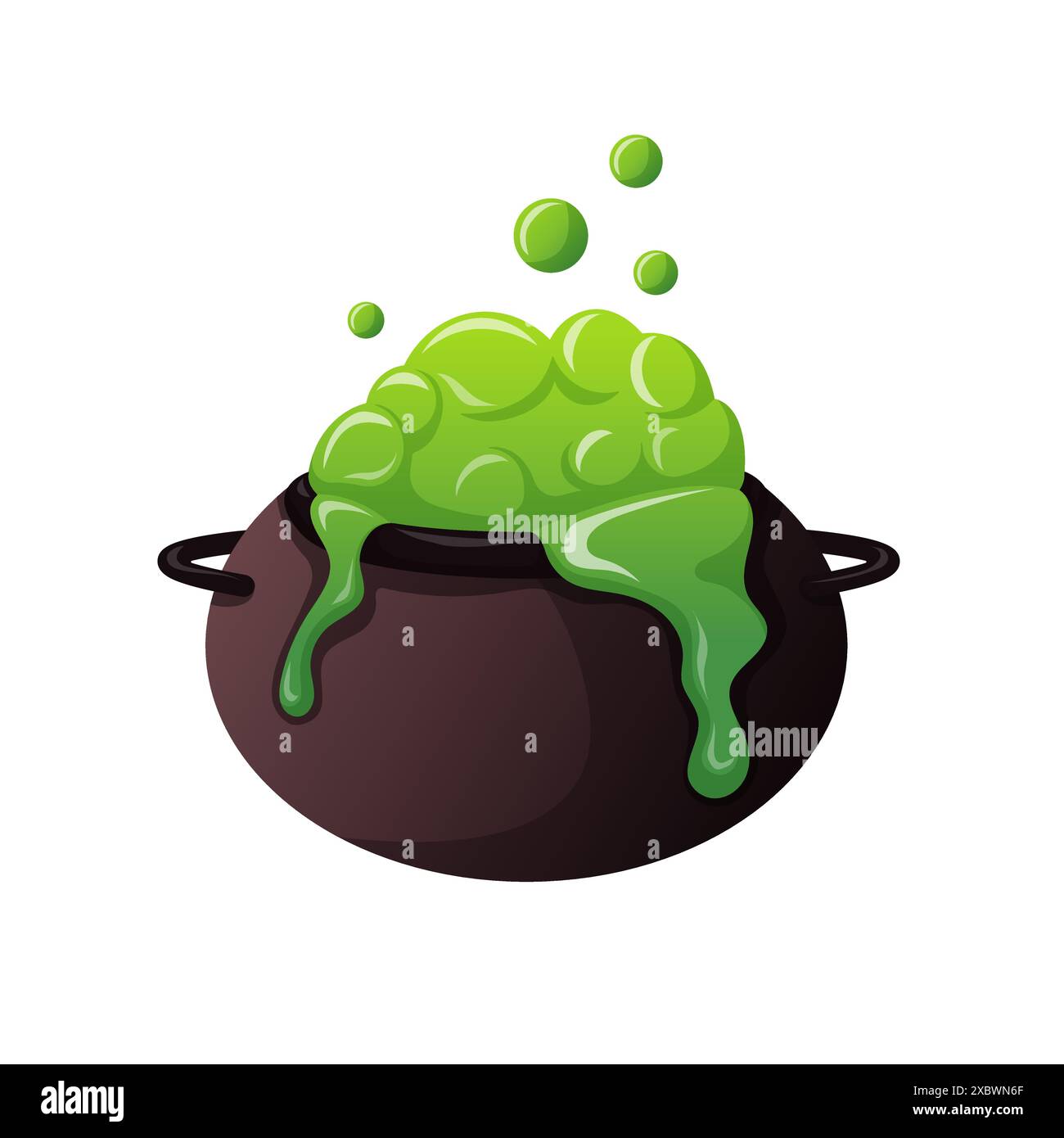 Witch Halloween cauldron with green potion. Boiling magic brew design ...