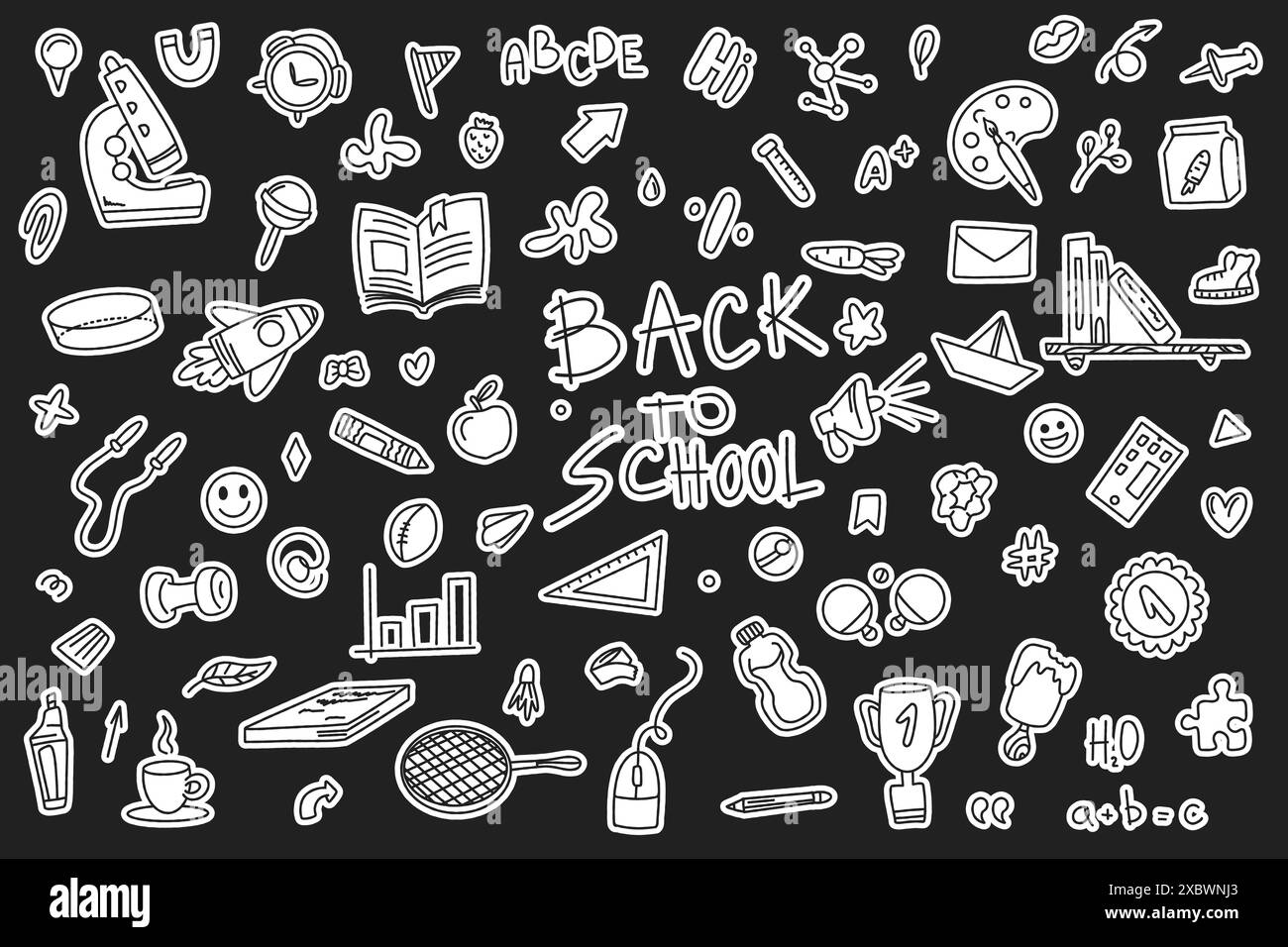 Set of back to school doodle stickers on dark background. Vector ...