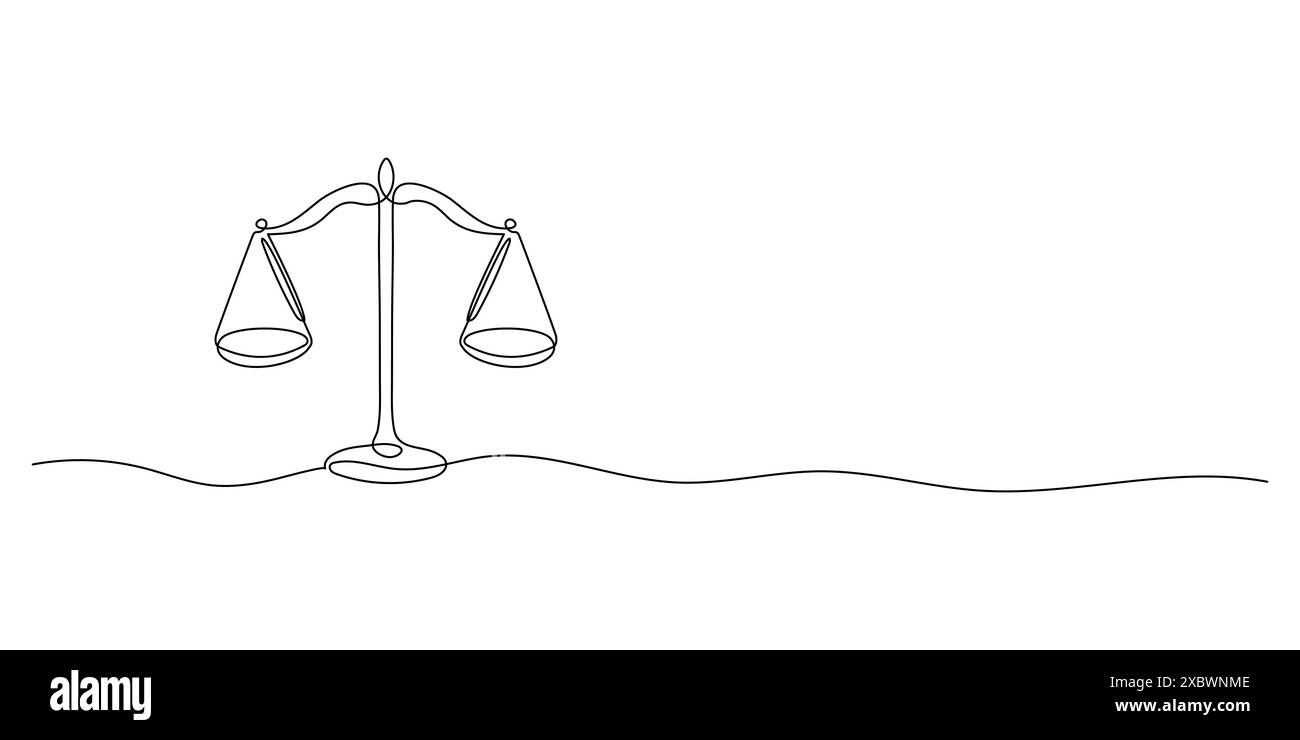 Line drawing of the balance of law and the scale of justice. Sign of ...