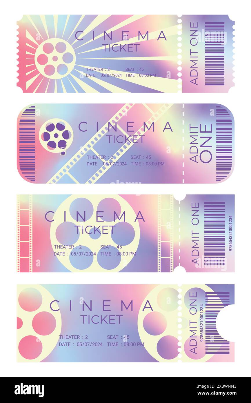 Set of cinema tickets with gradient design. Different shapes, front ...
