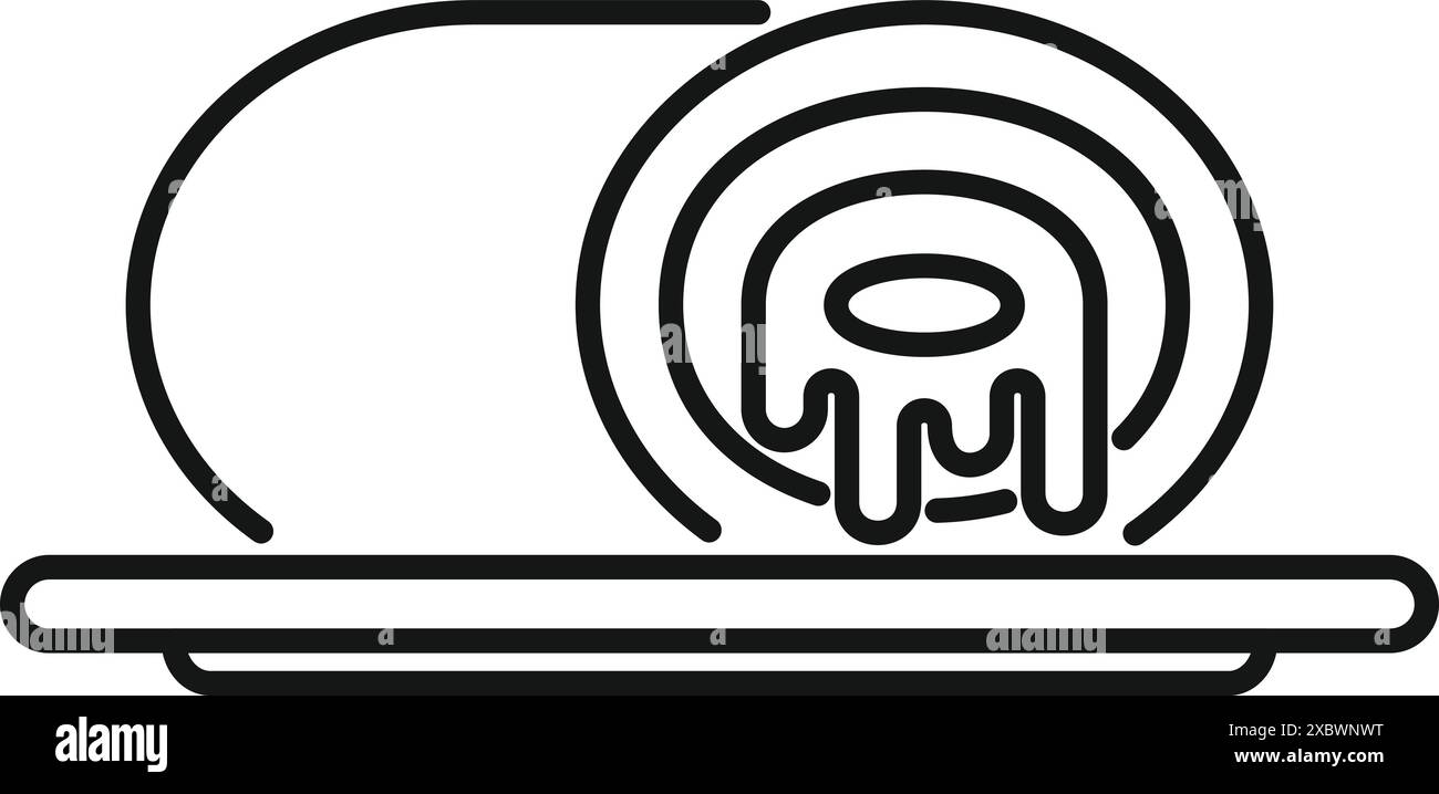Simple line icon of a swiss roll cake dripping cream on a plate Stock ...