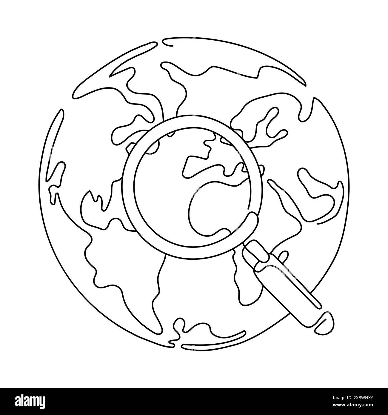 Line drawing of planet world with search. Traveling and route finding ...