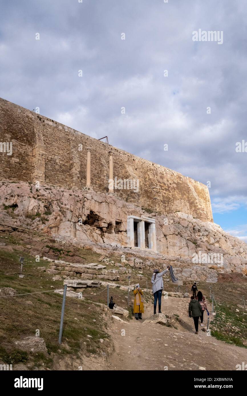 A tourist on the way up to the Acropolis in Athens, capital of Greece ...