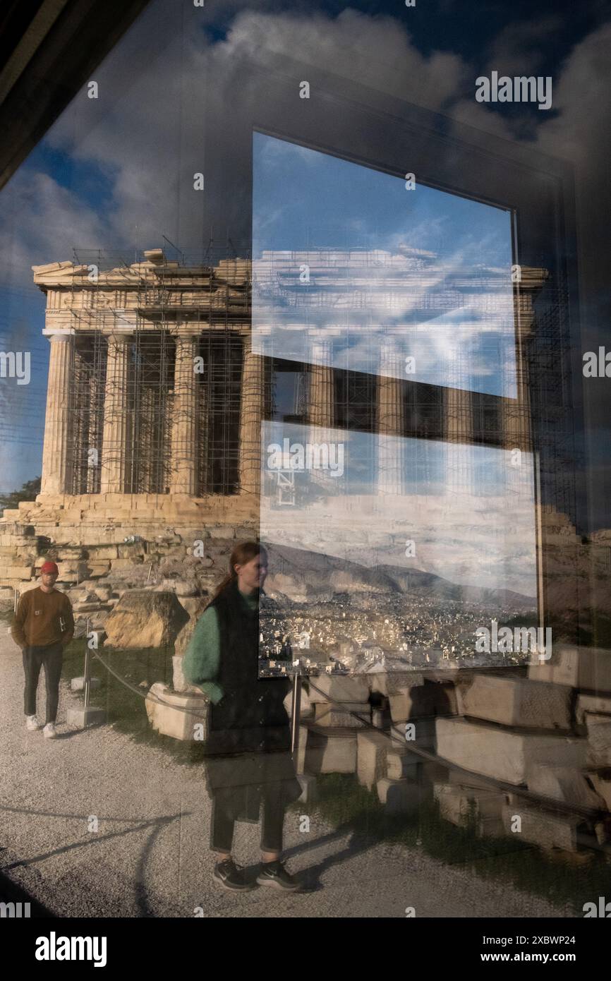 Reflection of the Parthenon temple on the Acropolis and the city of ...