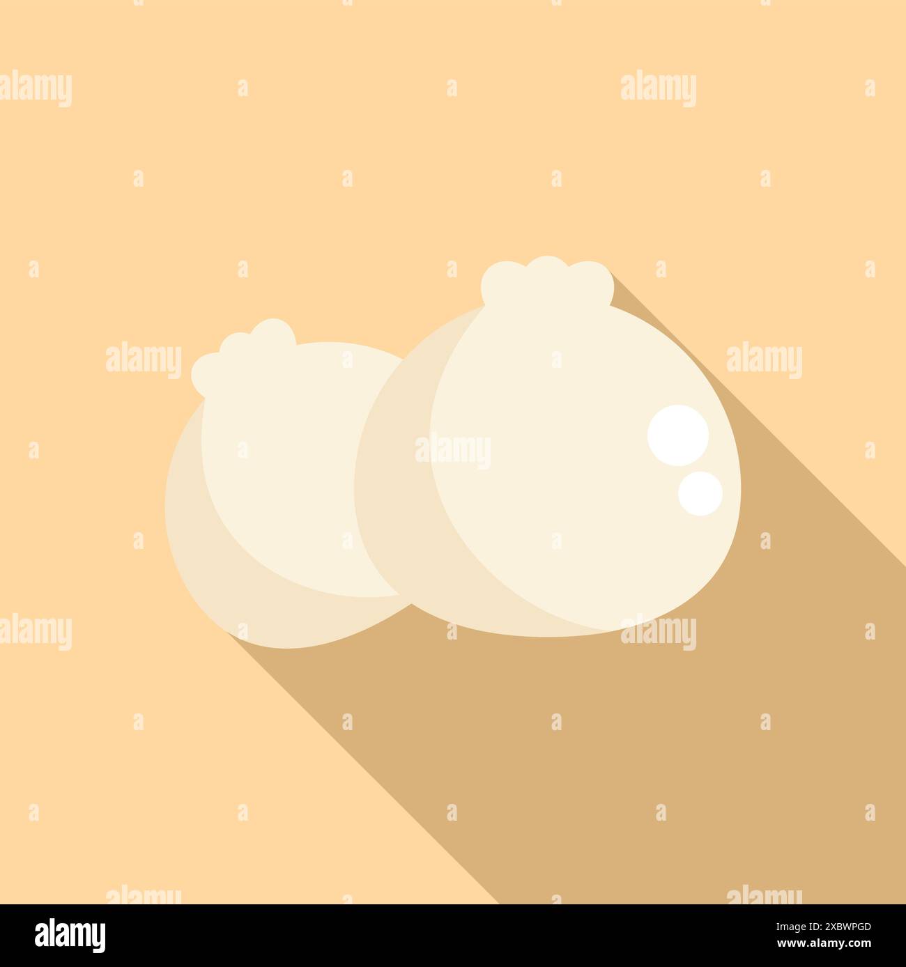Two white meat buns casting long shadow on yellow background, flat design style icon Stock ...