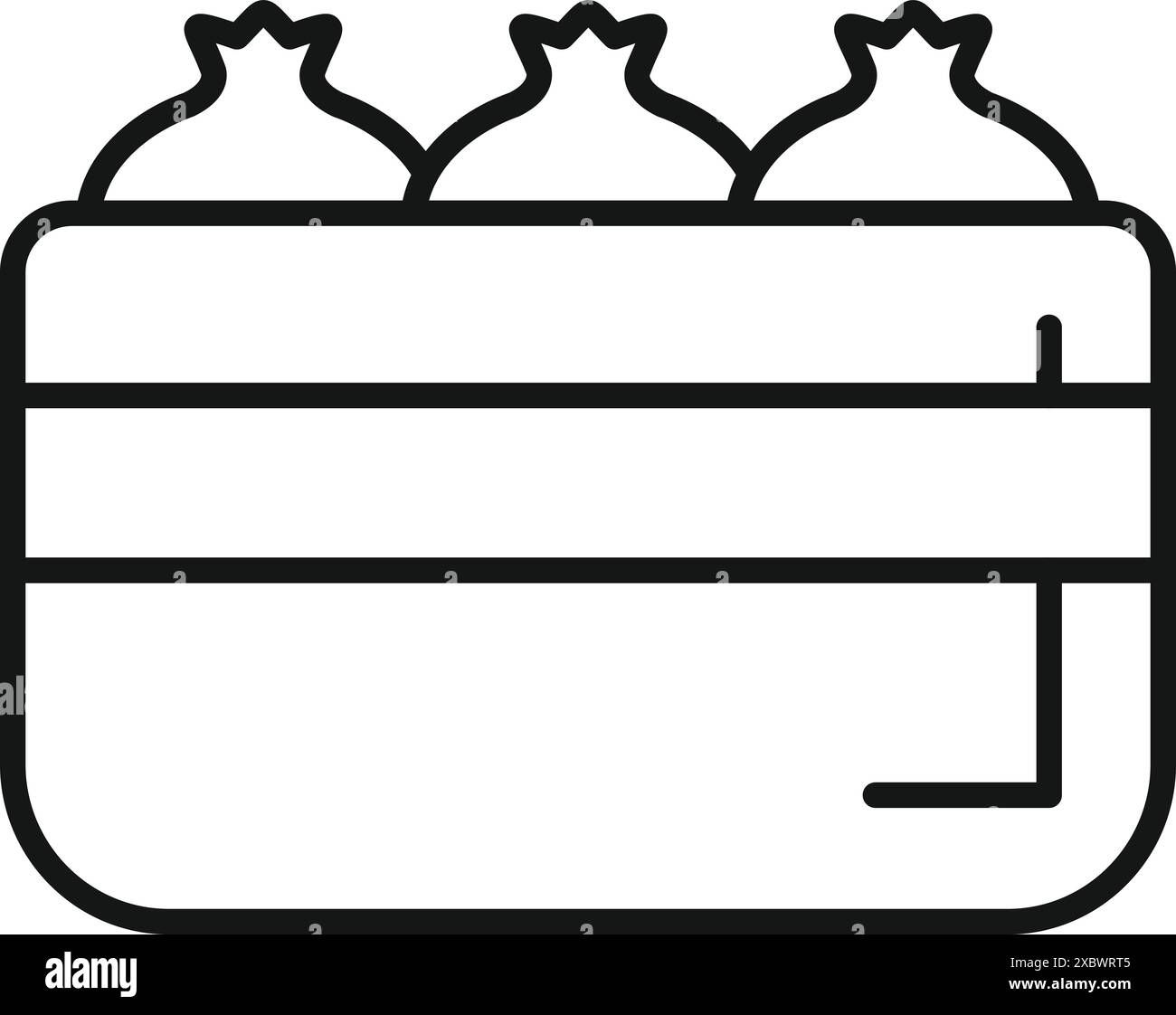 Line drawing of a wooden crate overflowing with ripe pomegranates at ...