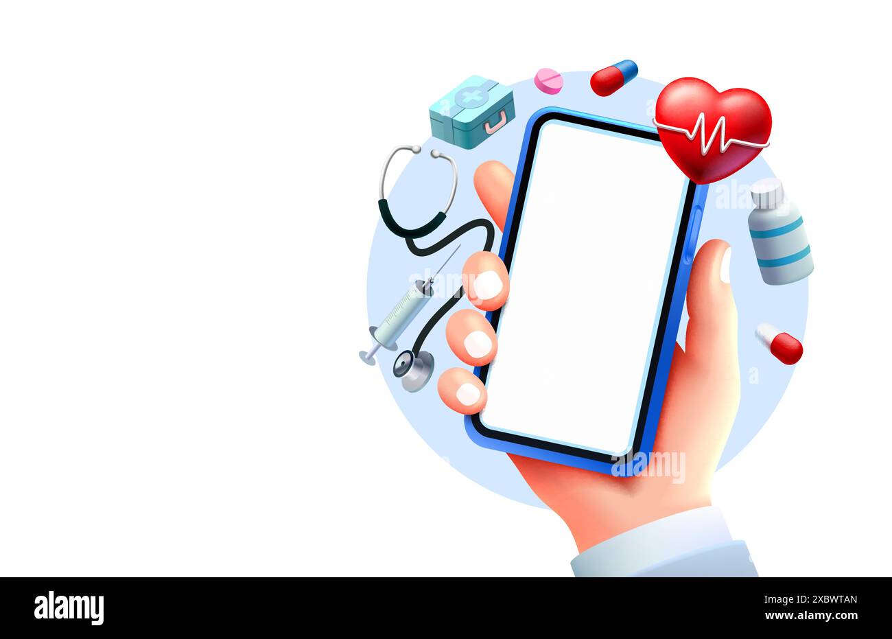 Hand phone medical service, hospital registration application. Vector ...