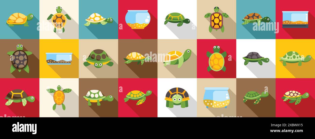 turtle pet icons set. Turtle icon set with different species of turtles ...