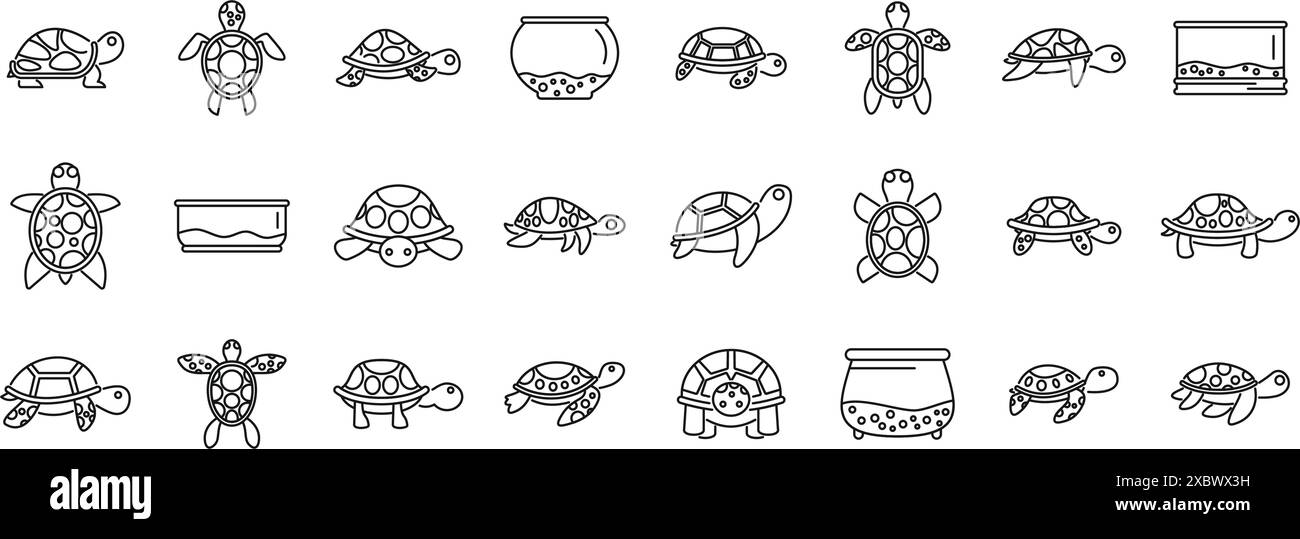 turtle pet icons set. Set of various turtle poses crawling and swimming ...