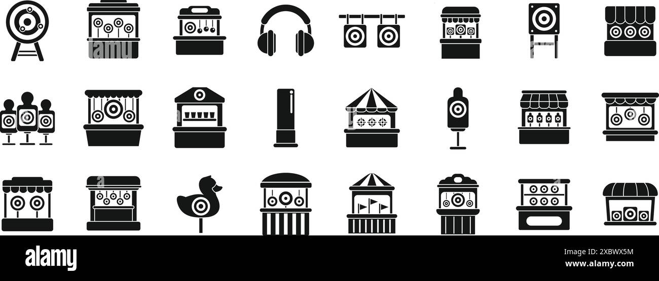 shooting gallery icons set. Shooting gallery icons set. Simple set of ...