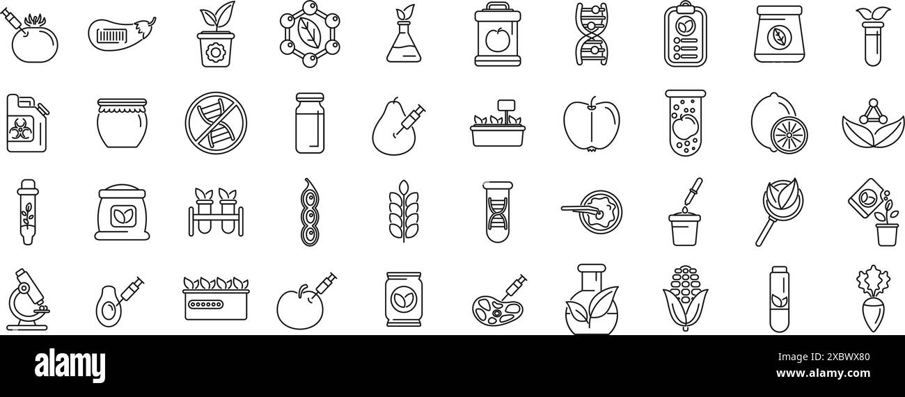 Genetic Modification In Agriculture Icons Set Scientists Modifying