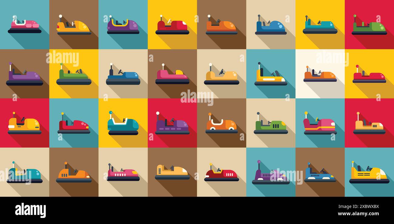 bumper cars attraction icons set. Colorful bumper cars set showing an ...