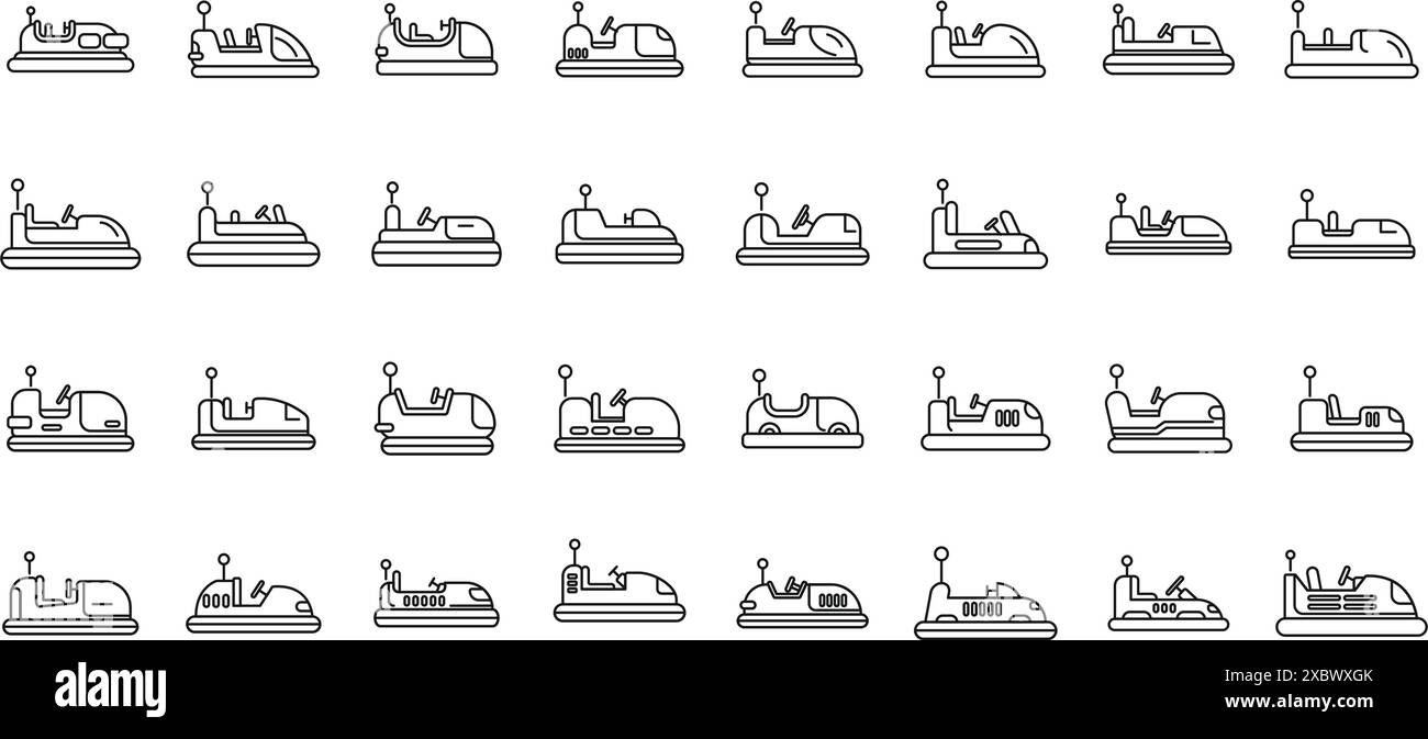 bumper cars attraction icons set. Bumper cars set showing electric cars ...