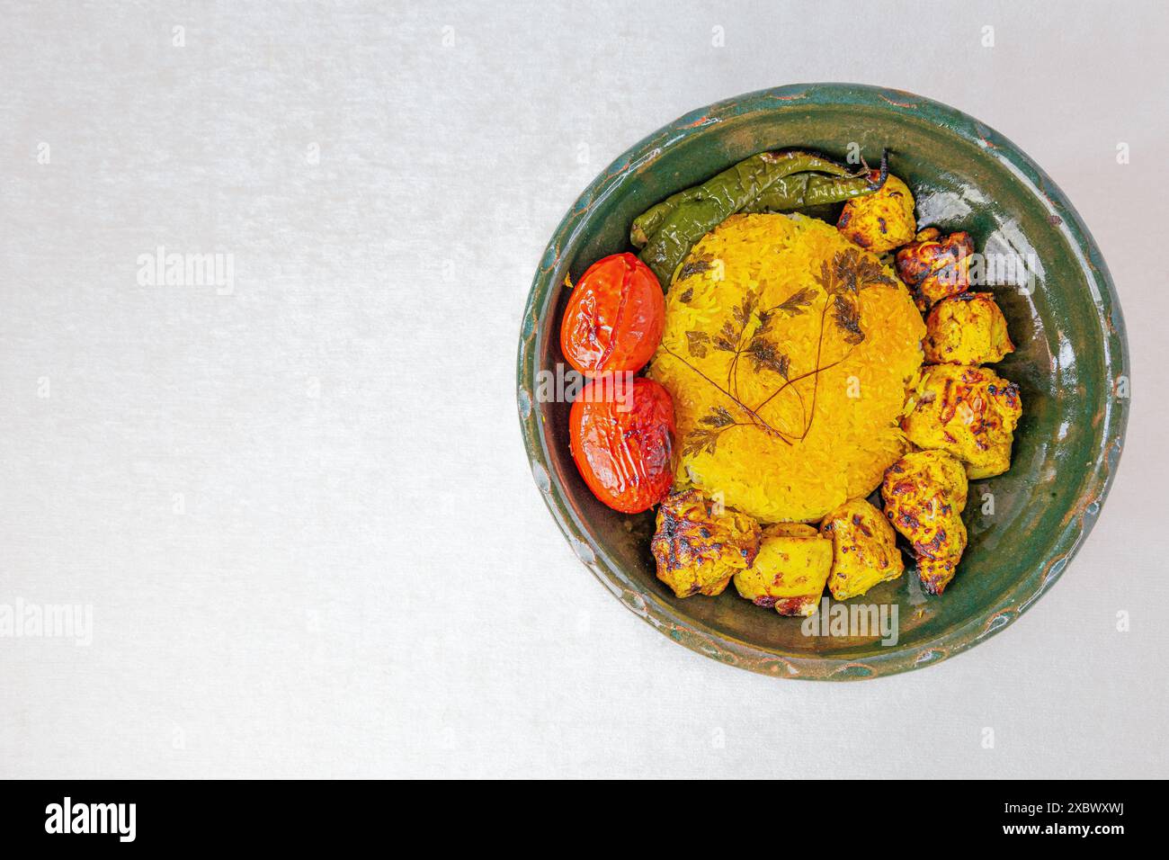 Persian chicken kebab (aka jooje kabab) with saffron rice, grilled ...