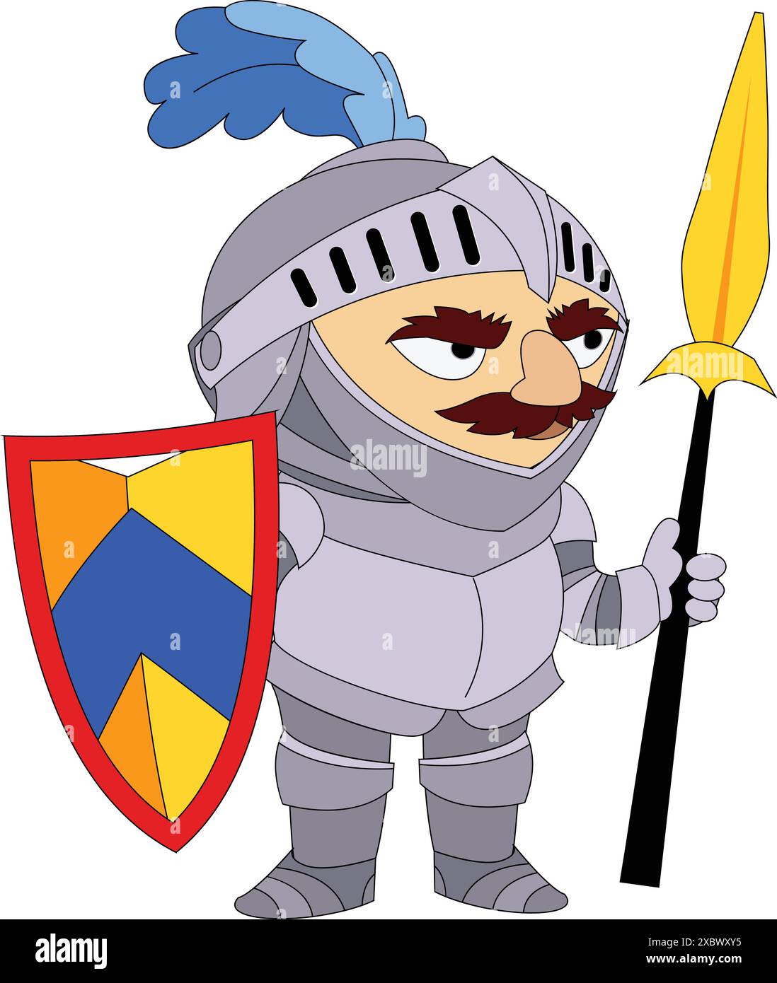 Cartoon illustration of a knight wearing armor and holding a shield and ...