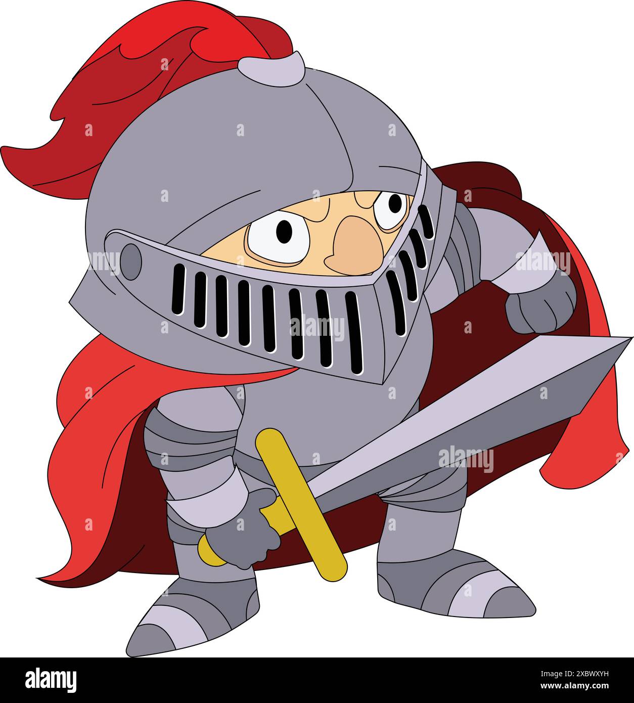 Cartoon illustration of a knight character holding a sword and wearing ...