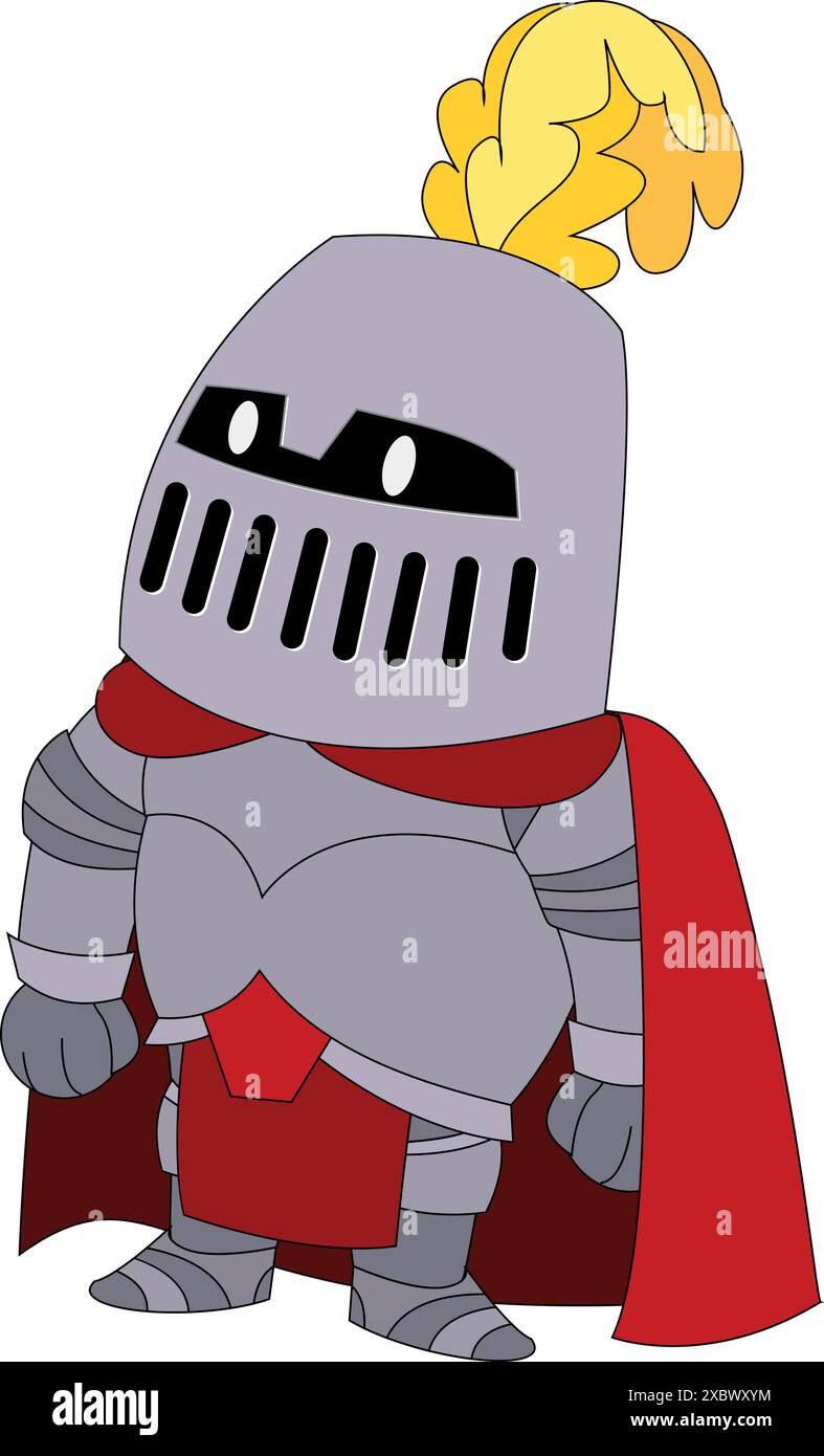 Cartoon illustration of a knight character wearing a red cape and a ...