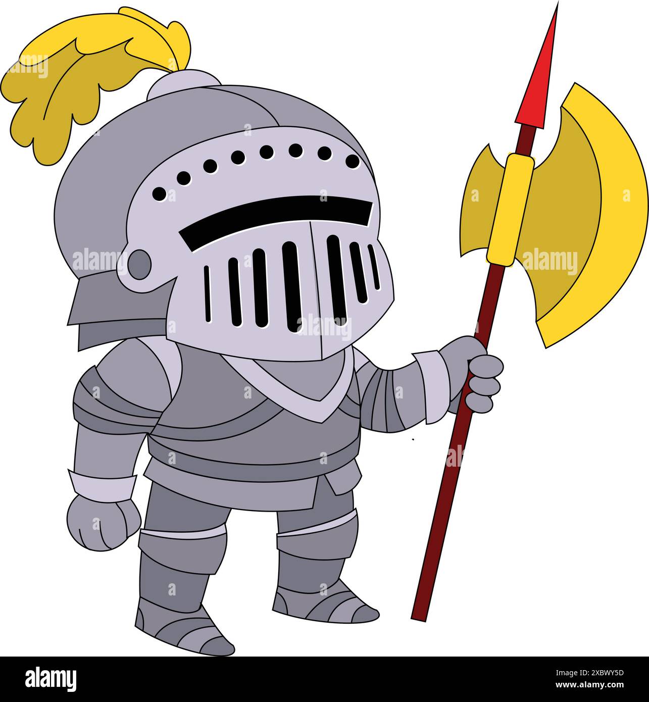 Brave knight holding halberd and wearing helmet with feather Stock ...