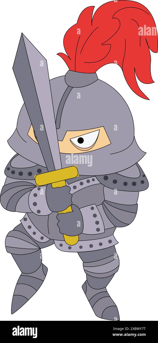 Cartoon illustration of a knight holding a sword, ready to fight Stock ...
