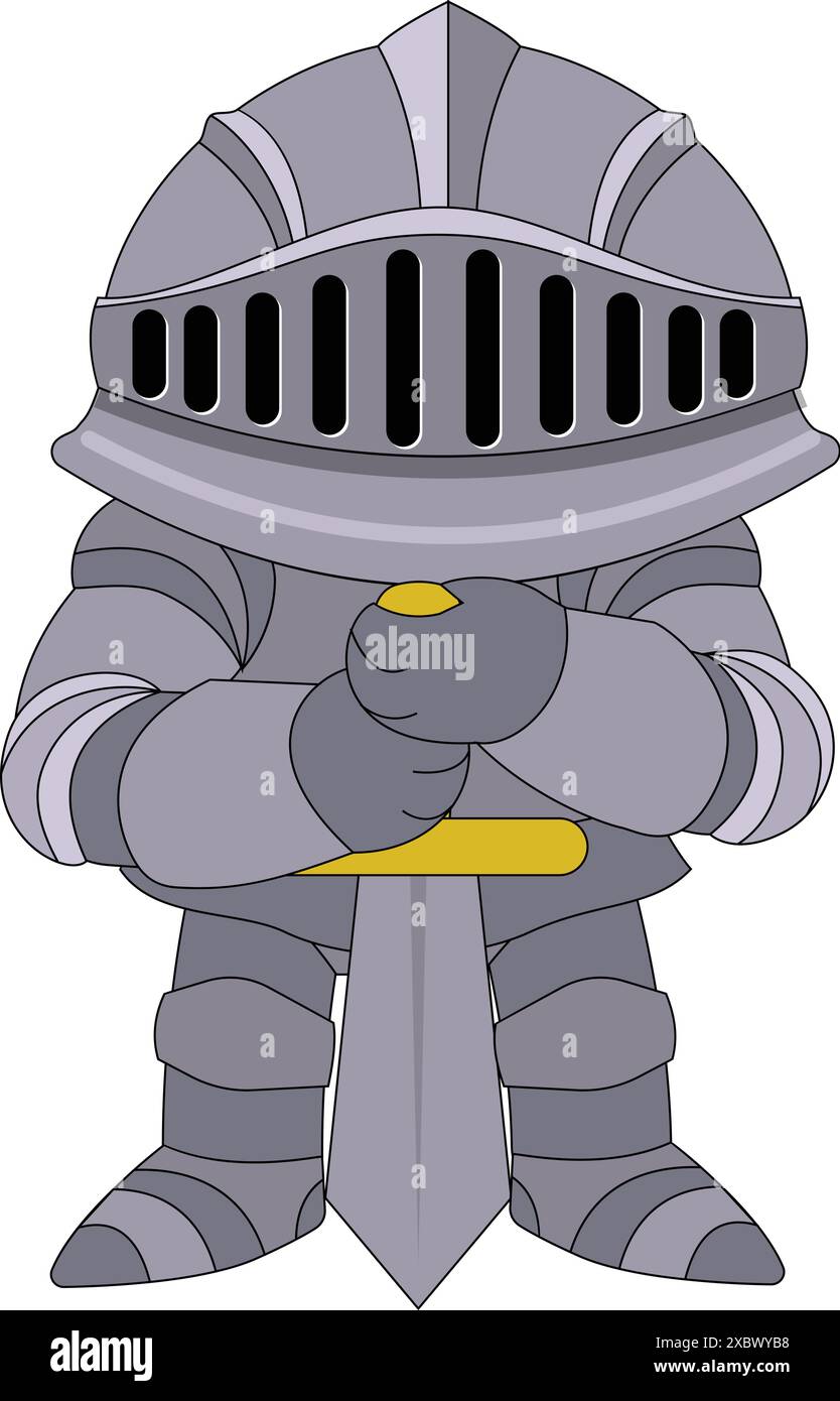 Cute cartoon knight holding sword and wearing helmet Stock Vector Image ...