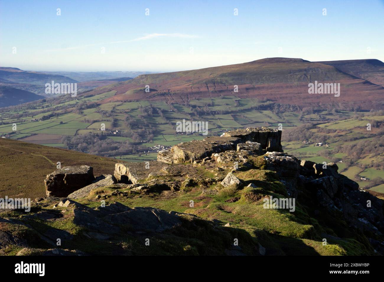 Summit of Sugar Loaf, Mynydd Pen-y-fal, on the southern edge of the ...