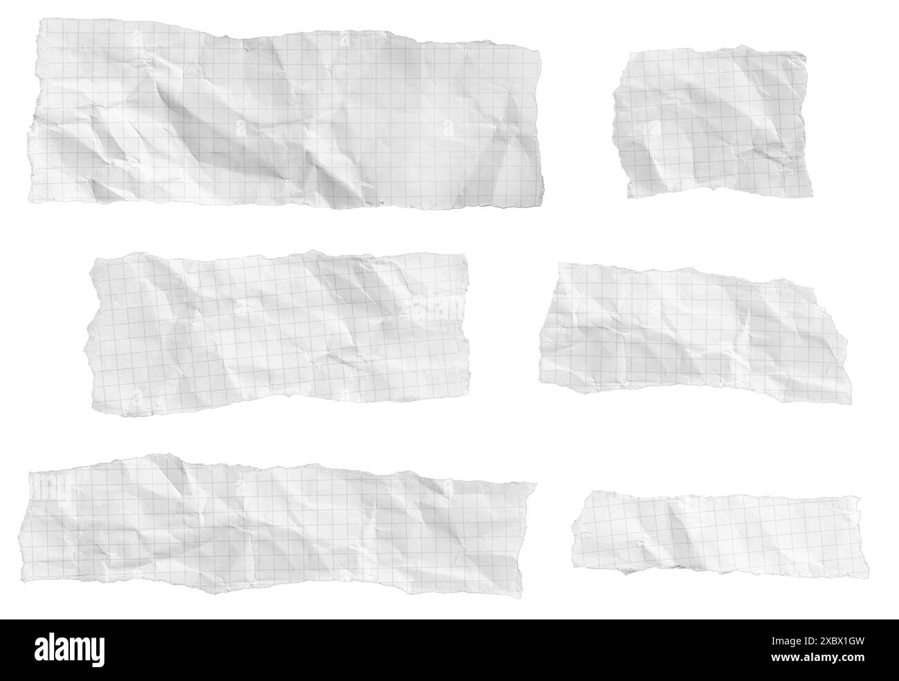 Set of torn and crumpled graph paper pieces isolated on white ... Set of torn and crumpled graph paper pieces isolated on white ...